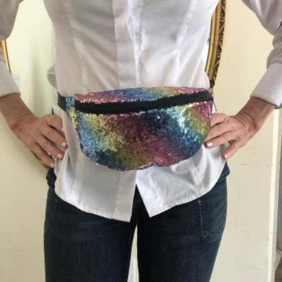 Bags | Sequin Fanny Pack Rainbow Sequin | Poshmark